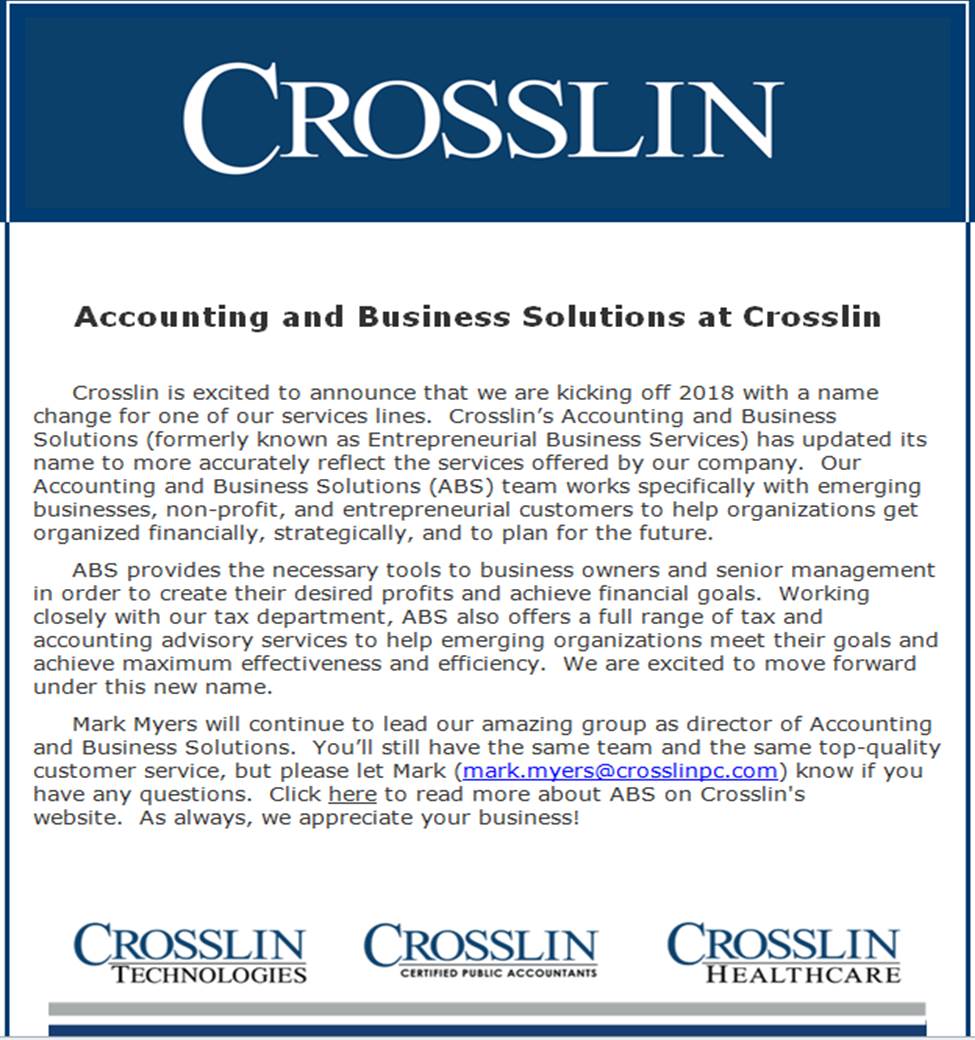 New Name for Crosslin Service Line - Crosslin